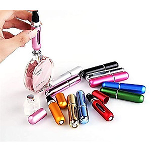 MuOu 3 Pack - 5 Milliliter Mini Refillable Perfume Atomizer Bottle, Multicolor Perfume Spray, Scent Pump Case for Traveling and Outgoing (Gold-Black-Silver)