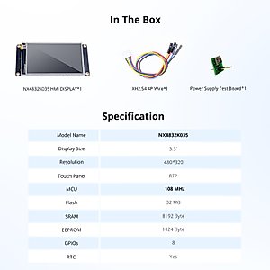 Nextion 3.5″ Enhanced HMI Display Module NX4832K035 Resistive LCD-TFT Touch Screen 480 * 320, Nextion Display with RTC Function and 8 Digital GPIOs, Suitable for 3D Printers, Vehicle HMI, etc.