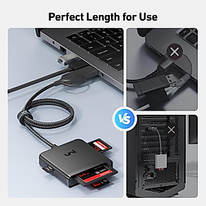 uni SD Card Reader, Memory Card Reader 4 in 1 USB C USB 3.0 Dual Connector Adapter Simultaneously Read SD MS CF TF Cards Supports Micro SD/Micro SDXC/SDHC/MMC/MS Pro Duo, etc