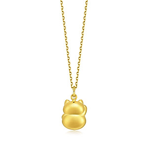 CHOW SANG SANG 999 24K Solid Gold Maneki Neko Lucky Cat Charm Pendant for Women 91976P [Not Include the Necklace]