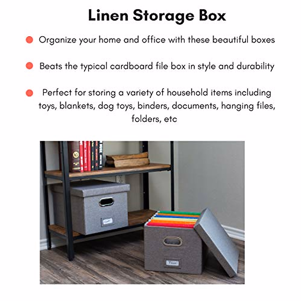 Internet's Best Collapsible File Box Storage Organizer with Lid - Decorative Linen Filing & Storage Office Boxes – Hanging Letter/Legal Folder – Home Office Bins Cabinet – Grey Container - 1 Pack