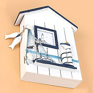 Hemoton Mediterranean Style Key Cabinet Wood Nautical Style Wall Mounted Wooden Key Holder Storage Box Cabinet Style 2