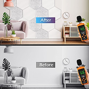 DEKIRU 12 Pack Self adhesive Hexagon Acoustic Panels Sound Proof Foam Panels, 14 X 13 X 0.4 Inches Soundproof Wall Panels For Office Ceiling &Door (White)