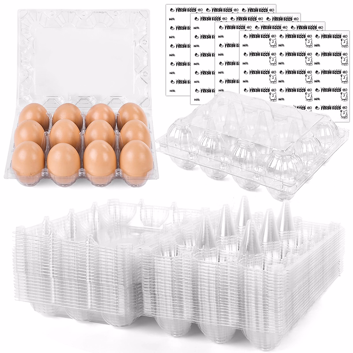 LOVEINUSA 48PCS Clear Egg Cartons, Plastic Egg Holders Egg Cartons Cheap Bulk for Home Ranch Chicken Farm Market Display 12-cavity