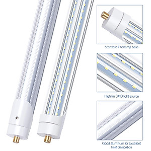 LIGHEART T8 8 Foot LED Shop Light, 90W 10000LM LED Light Tube, Single Pin FA8 Base, Cool White 6000K,V Shaped LED Tube Light, 96" LED Bulb Light Replacement for 8Ft Fluorescent Fixtures(10Pack)