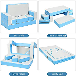 Costzon Climb and Crawl Foam Playset, 4-in-1 Convertible Furniture Into Toddler Bed, Sofa, Table, Activity Play Blocks, 8-Piece Lightweight Couch for Kids, Baby, Preschooler (Contemporary)