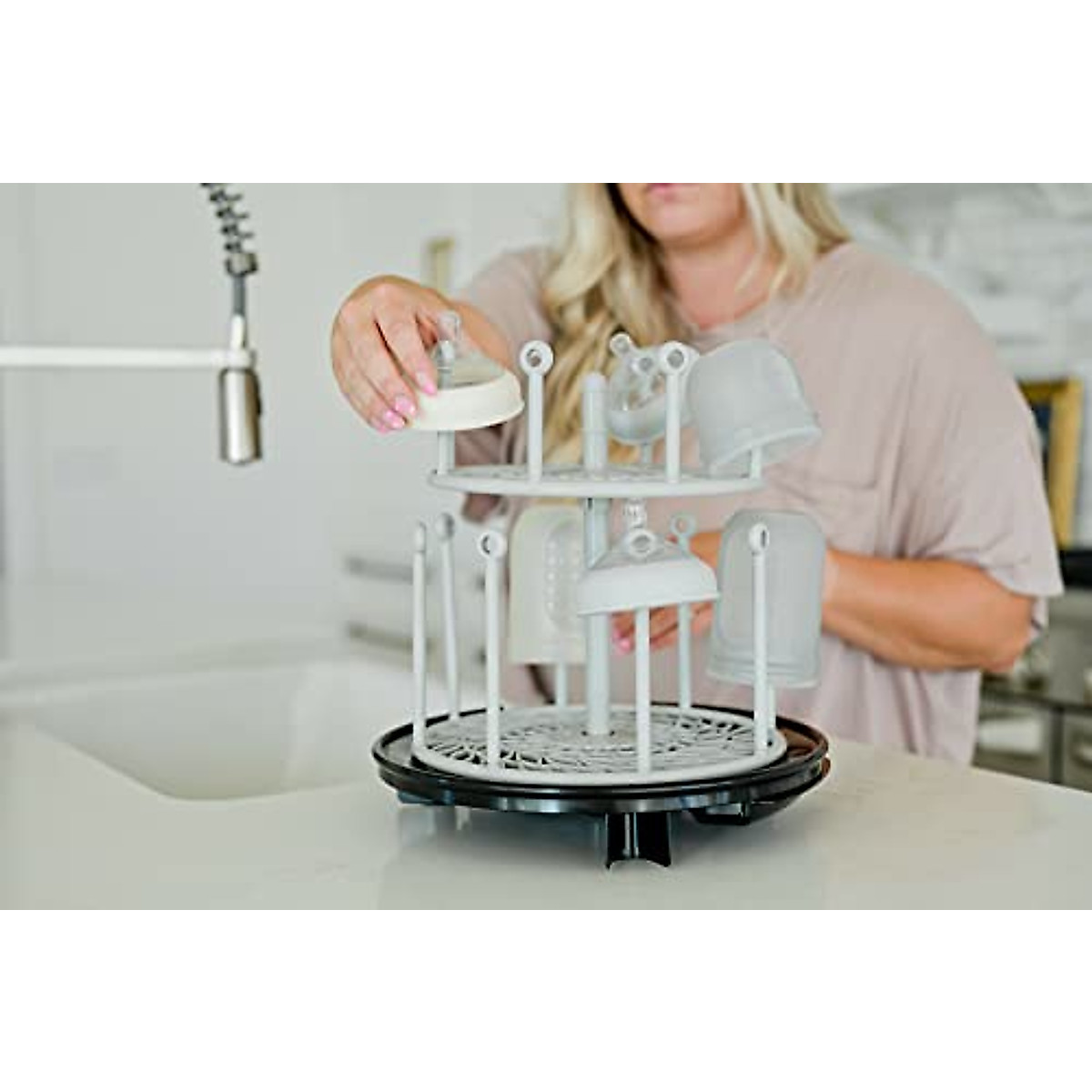 The First Years Spin Stack Bottle Drying Rack — Black — 2-Tier Rotating Countertop Drying Rack for Up to 16 Bottles — Baby Essentials for Everyday Use