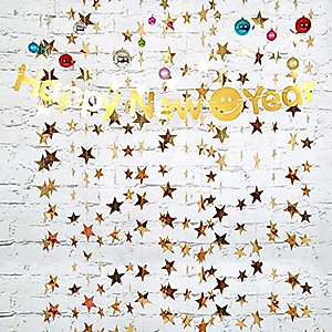 Gold Star Garland Banner Decorations - 156 Feet Bright Gold Paper Garland Hanging Decorations, Glitter Gold Star Bunting Banner for Wedding, Birthday, Holiday, Christmas Party