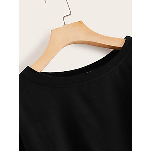 SweatyRocks Women's Long Sleeve Sweatshirt Star Graphic Print Pullover Shirt Top Black X-Small