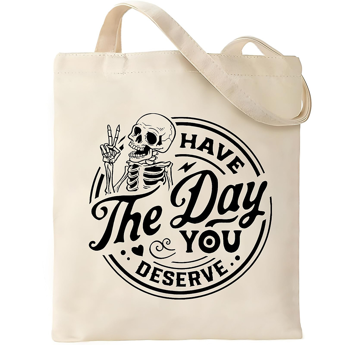 Kimoli Funny Skeleton Canvas Tote Bag for Women, Reusable Grocery Bag with Inner Pocket, Cute Tote Bag Aesthetic for Gifts, Shopping & Beach