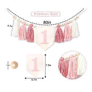 1st Birthday High Chair Banner,Pink Tassel Theme Banner For Girl,1st Birthday Photo Backdrop,Wall Hangings Decorative for Kids Bedroom Nursery Party Holiday Classroom Decoration (pink)