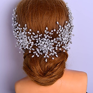 LOVFOIVER Bridal Wedding Headband Rhinestone Pearls Tiara Earring Set Silver Women Handmade Hair Accessories