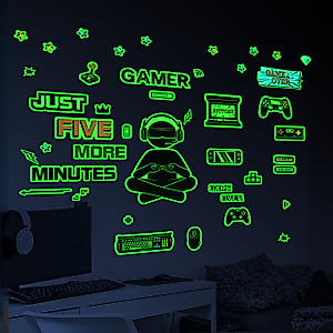 Glow in The Dark Game Wall Decal Video Game Room Decor Gaming Decals for Boys Room Wall Stickers for Kids Bedroom Sticker Home Playroom Decoration