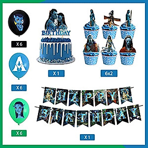 Avatar 2 Birthday Party Decorations, Movie Themed Party Supplies Include Happy Birthday Banners, Cake Topper, Cupcake Toppers, Balloons for Boys and Girls Movie Fans Party Decorations Supplies