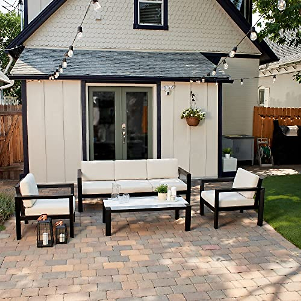 Quality Outdoor Living Monterey 4-Piece Outdoor Deep Seating Conversation Set, Black