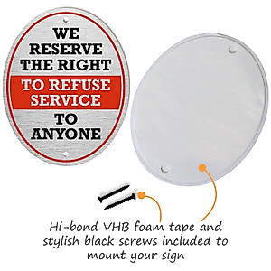 SmartSign 5 x 4 inch “We Reserve The Right To Refuse Service To Anyone” Diamond Plate Sign with Foam Tape & Holes, Matte Finish, 32 mil Anodized Aluminum, Red, Black and White, Made in USA