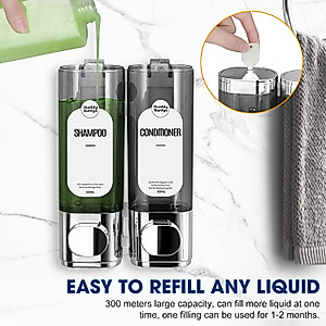 2-Chamber Shampoo and Conditioner Dispenser Shower Soap Dispenser 2 Chamber No Drill,Shower Soap Dispenser Wall Mounted,HUOTDY SUNTYS Body Wash Dispenser Set for Bathroom Toilet Hotel Kitchen(Chrome)