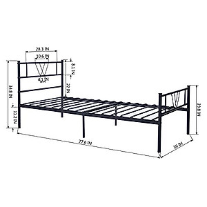Homy Casa Inc Twin Size Bed Frame Platform Metal with Headboard/Underbed Storage/Steel Slats, Heavy-Duty Mattress Foundation for Bedroom, No Box Spring Needed, Tool-Free Assembly, Black