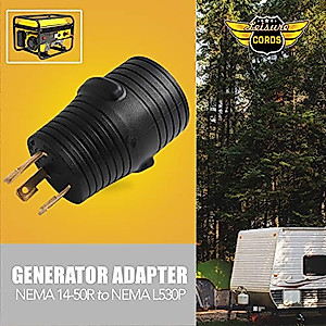 Leisure Cord RV 3-Prong Male Generator Adapter Plug Converter, Nema L5-30P Male to14-50R Female 30A / 50Amp (3-Prong 50 Amp)