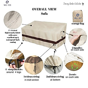 WJ-X3 3-Seater Outdoor Sofa Cover, Heavy Duty Patio Sofa Cover, Outdoor Couch Cover Waterproof, High Wind Resistant Design for Patio Couch Cover, 87W x 37D x 35H, Beige & Coffee