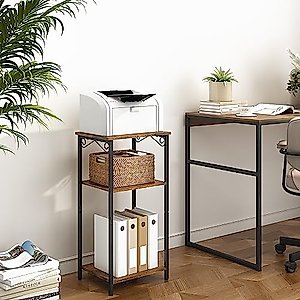 Hoctieon 3 Tier End Table Set of 2, Slim Side Tables, Narrow Side Tables, Nightstands for Small Spaces, Metal Frame, Easy Assembly, Rustic Brown
