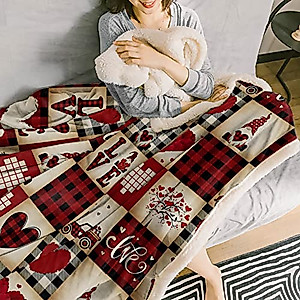 Sherpa Throw Blanket Red Buffalo Plaid,Soft Cozy Blankets Love Gnome Mother's Day,Romantic Thick Reversible Fleece Flannel Plush Microfiber Throws for Couch Bed Sofa Wedding