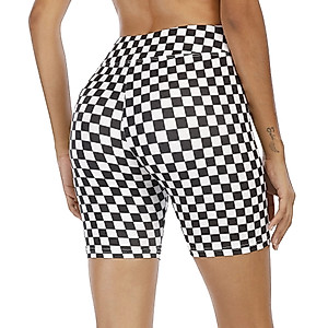 WSPLYSPJY Womens Checkerboard Printed Bodycon Short Pant Yoga Shorts 1 L