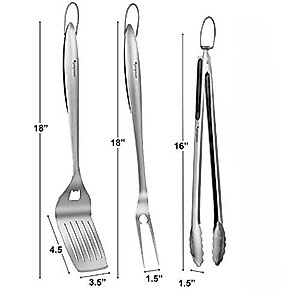 BBQ Set Heavy Duty grilling Utensils 3 piece set. Spetula, Fork Tong. (3 Piece)