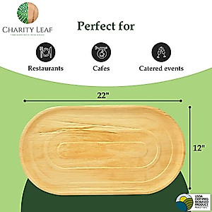 Charity Leaf Disposable Palm Leaf 22" x 12" Trays (10 pieces) Bamboo Like Serving Platters, Disposable Boards, Eco-Friendly Dinnerware For Weddings, Catering, Events