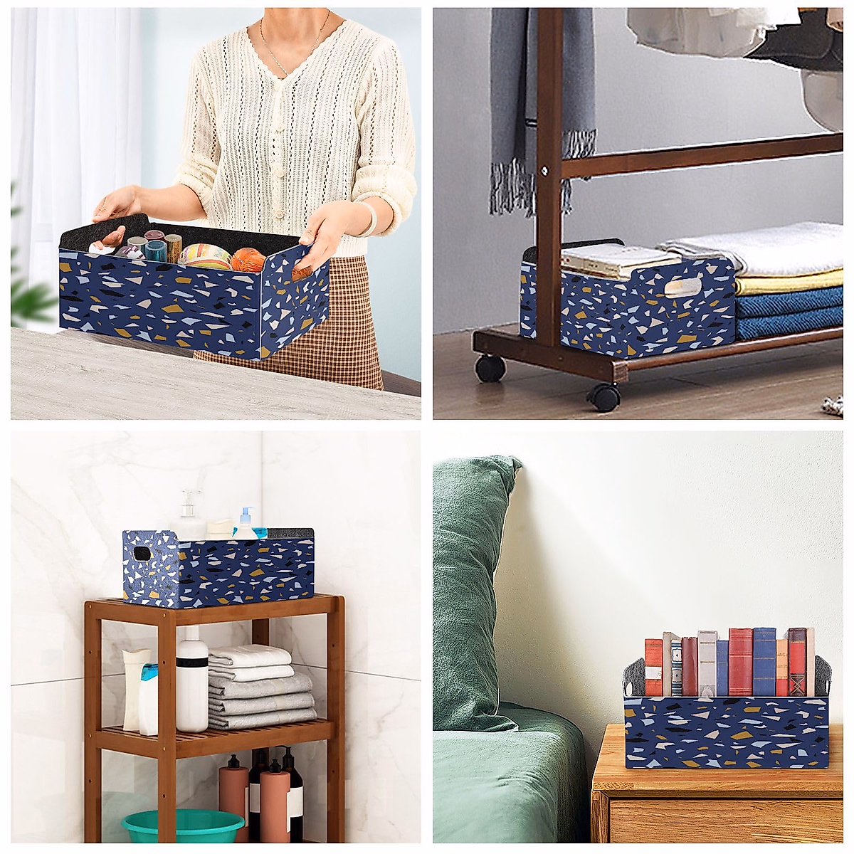 YETTASBIN Cactus Felt Storage Baskets with Handle, Collapsible Open Storage Bin Drawers Storage Box for Shelf Closet Office Bedroom Nursery Home, 2 Pack