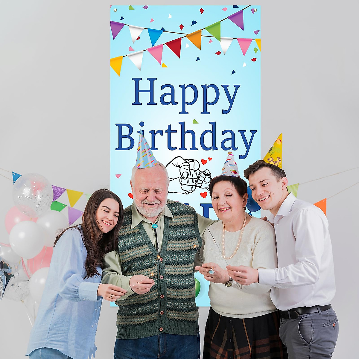 Labakita Blue Happy Birthday Dad Door Banner, Men's Birthday Decorations, Father Birthday Party Banner, Happy Birthday Banner for Men