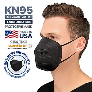 BNX KN95 Face Mask Made in USA (20-Pack), FDA Registered KN95 Mask Disposable Particulate Protective Mask, GB2626-2019, Protection Against Dust, Pollen and Haze (Earloop) (Model: E95) Black