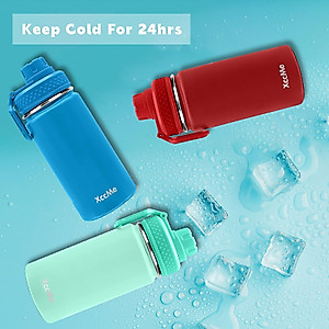 XccMe 16 oz Kids Water Bottle 2 Pack,Water Bottles for School Kids,Metal Water Bottle,Stainless Steel Insulated Thermos with Straw,4 replacement Lid,Straw Brush,Cute Stickers,Boys Girls Water Cup