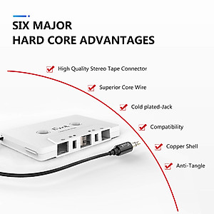 Elook Car Cassette Aux Adapter, 3.5mm Universal Audio Cable Tape Adapter for Car, Phone, MP3 ect. White