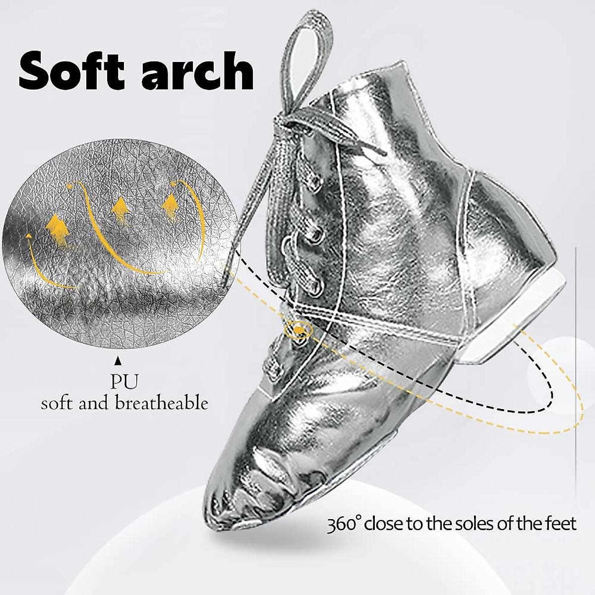 VCIXXVCE Women Ankle-top Jazz Dance Shoes Lace up Leather Jazz Modern Dance Boot Silver,US 10