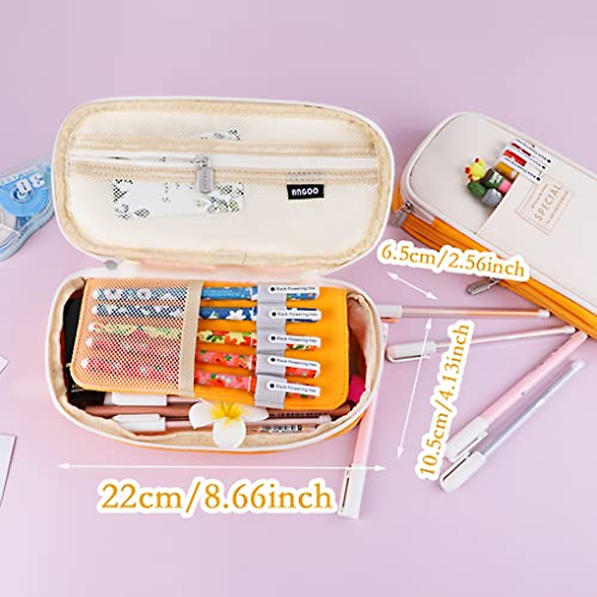Oyachic Big Capacity Pencil Case Telescopic Pencil Pouch Zipper Pen Bag Canvas Markers Organization Makeup Bag Stationery Box Pencil Holder Office School Supplies