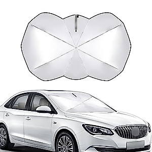 NGHEY 1 PC Car Windshield Sun Shade Umbrella, 34.64" x 56.69" Opening Design Foldable Umbrella, Dashboard Protective Sun Shield Shade Keep Your Vehicle Cool for Car SUV Truck (Silver)