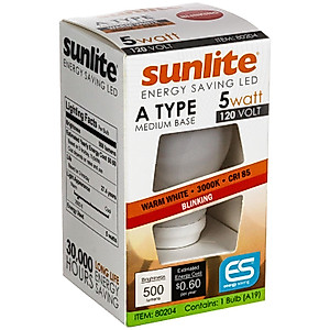 Sunlite 80204 LED A19 Blinking Light Bulb, 5 Watts (40W Equivalent), 500 Lumens, Medium E26 Base, Blinker Flashing Feature, Frost Finish, 3000K Warm White