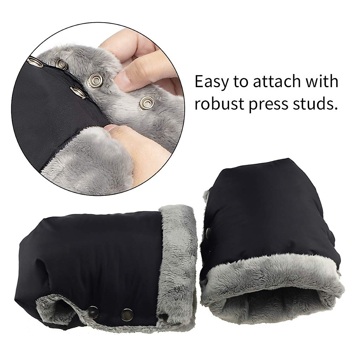 Stroller Fleece Hand Muff, Pram Pushchair Gloves Hand Gloves Waterproof Anti-Freeze Extra Thick Warm Winter Baby Stroller Gloves for More use with 1 Buggy Clip