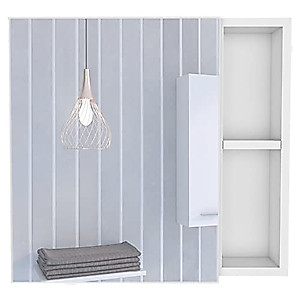 Voohek Medicine Cabinet with Three Internal, Single Door and Two External Shelves for Bathroom, a Unique Mirror, Manufactured Wood, White