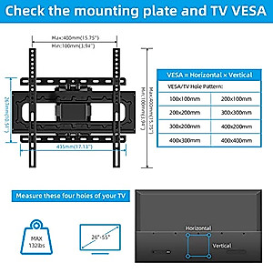 HOMEVISION TV Wall Mount, Full Motion Swivel Tilt TV Mount for Most 26-65inch, Some up to 70inch LED LCD OLED TV with Dual Articulating Arms Wall Mount Bracket Max VESA 400x400mm 132lbs Fits 16" Stud