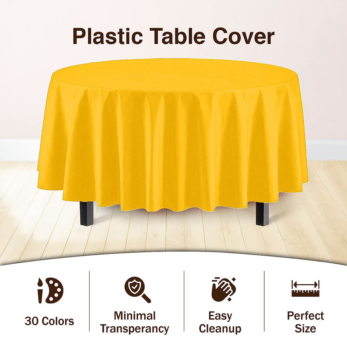 Exquisite 6-Pack Premium Plastic Tablecloth 84in. Round Plastic Table Cover - Yellow