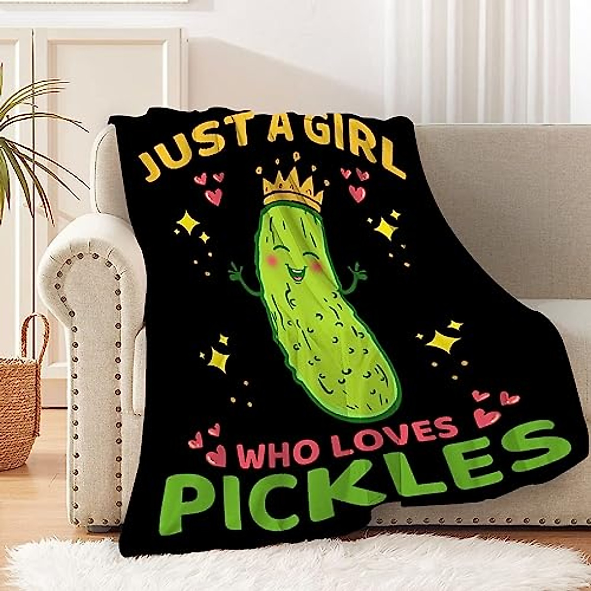 ZOE DAVISON Pickle Blanket,Pickles Gifts for Kids, Just A Girl Who Loves Pickles Flannel Blankets, Used for Bed Sofa,Lightweight Cozy Warm Fluffy Microfiber SMALL-50x40 Inches for Girls