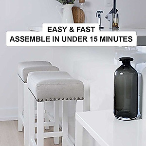 Nathan James Hylie Nailhead Wood Pub-Height Kitchen Counter Bar Stool 24", Gray/White