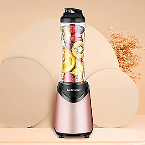 La Reveuse Smoothie Blender Personal Size 300 Watts with 2 Pieces 18 oz BPA-free Travel Sports Bottles,Grey (Pink)