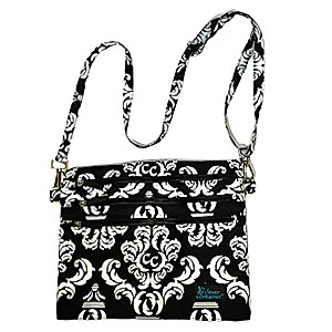 RoomForLife - Trendy Crossbody Quad Zipper Bag - Color : Damask Black - Handbag - Purse - Compact bag