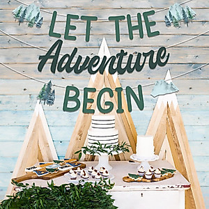 Sursurprise Adventure Baby Shower Decorations, Let the Adventure Begin Banner, Forest Mountain Adventure Birthday Party Supplies