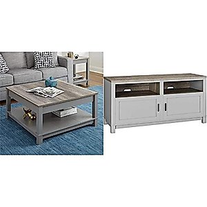 Ameriwood Home Carver Coffee Table, Gray & Home Carver TV Stand for TVs up to 60" Wide, Gray