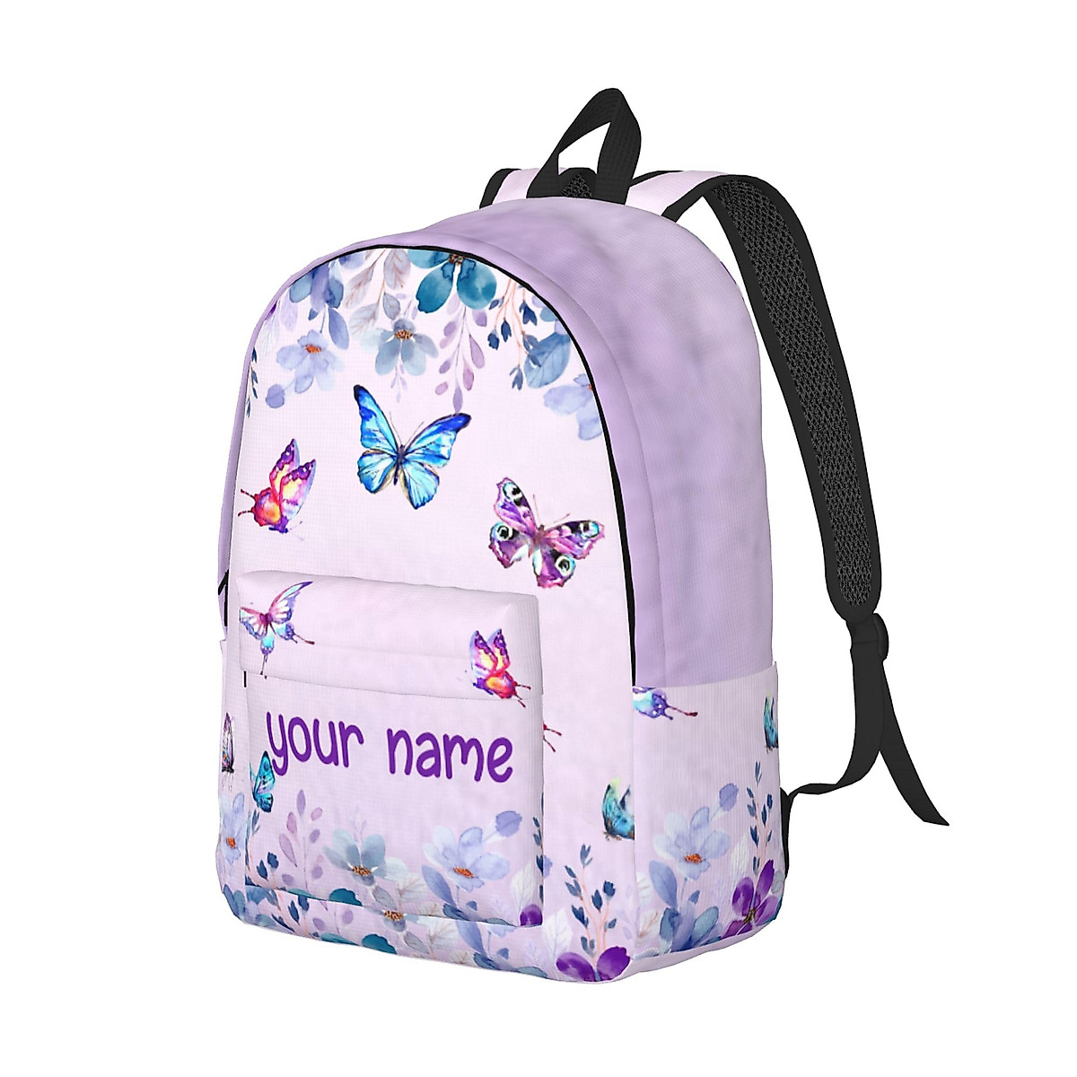 J&SBGFT Personalized Butterfly Backpack for Girls, Custom Backpacks with Names, Customized Book Bags for Kids Girls, Bags for Kids Back to School 15in