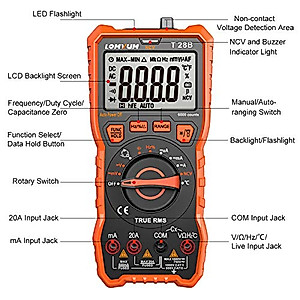 LOMVUM Digital Multimeter, 6000 Counts Auto-Ranging Voltage Tester Meter with Ohm Volt Amp Capacitance Temperature Frequency Diode Backlit LCD and Flashlight